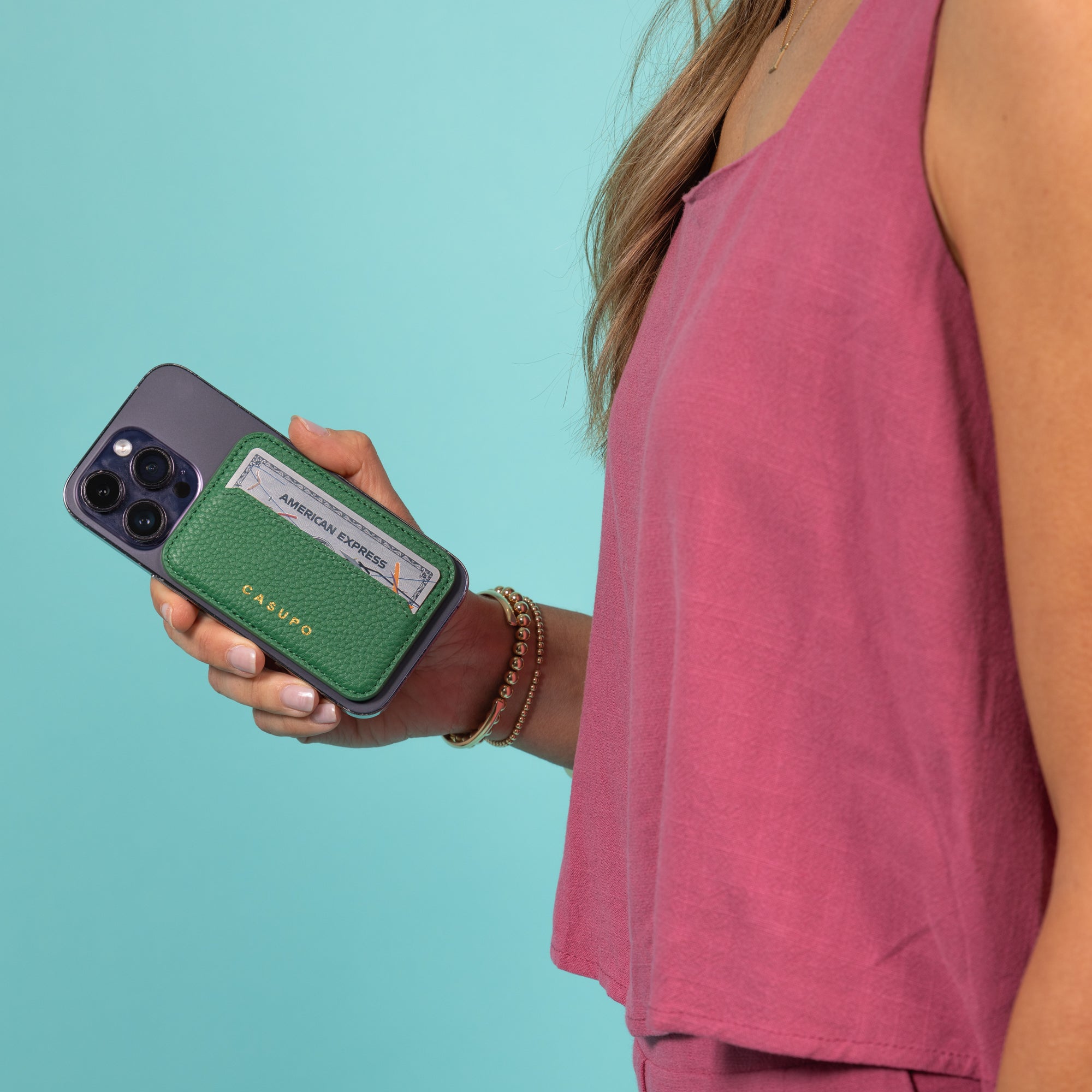 Green MagSafe Leather Wallet with RFID | Casupo