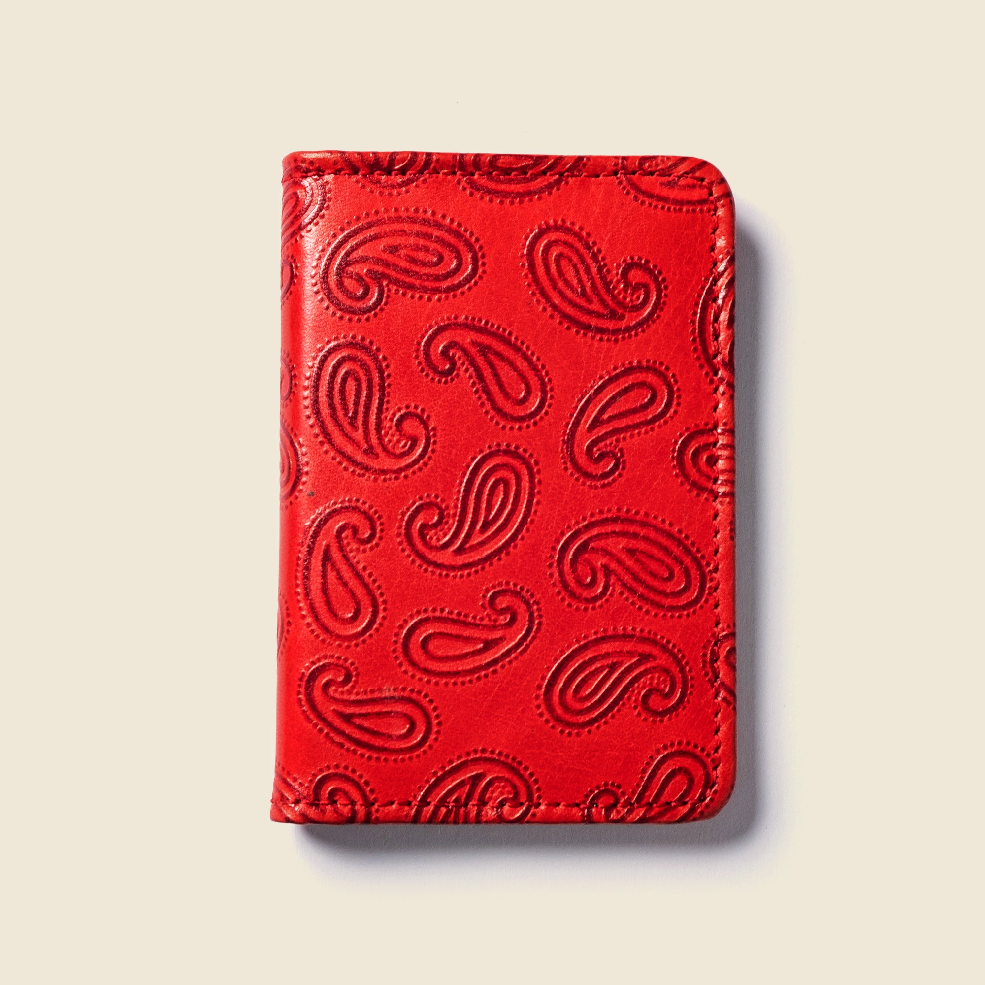 Red Paisley Leather Wallet for Minimalist Woman