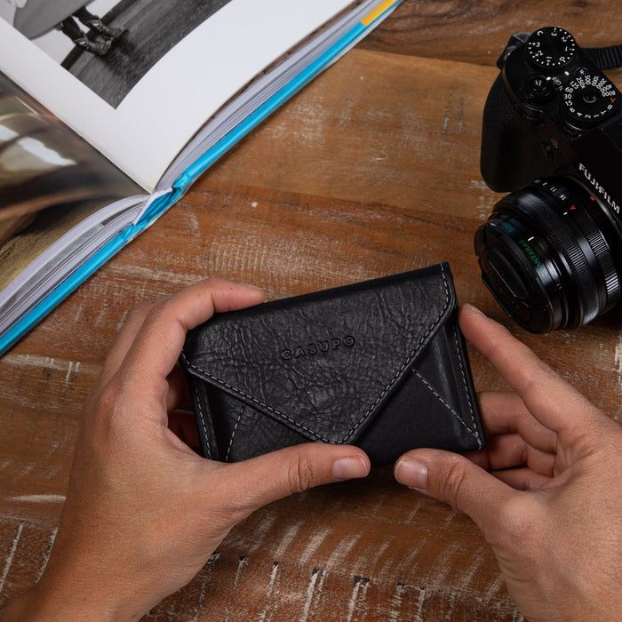 Black Leather Envelope Wallet